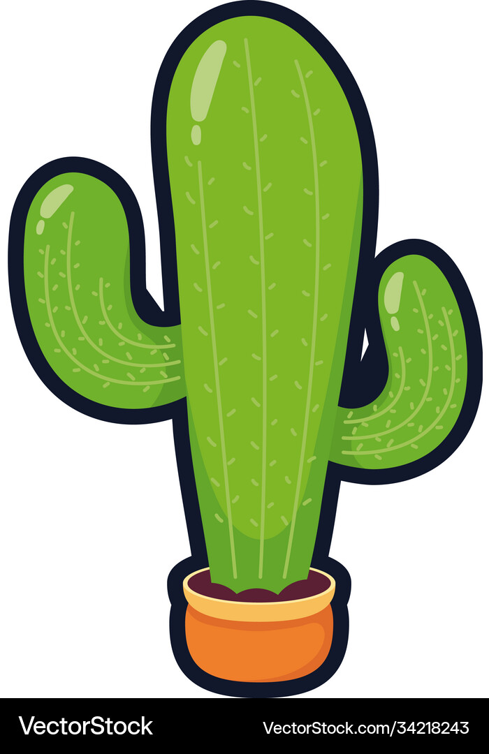 Cactus mexican plant in ceramic pot flat style Vector Image