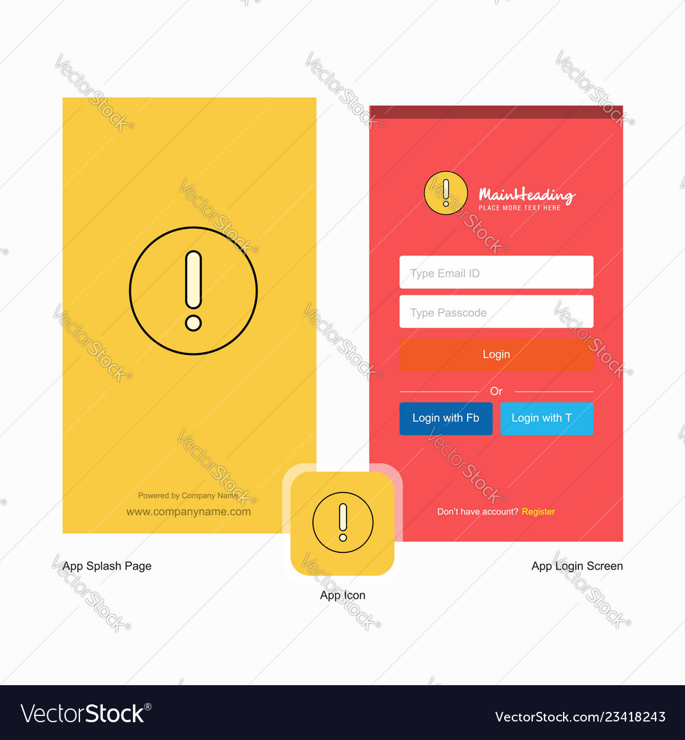 Company error splash screen and login page design Vector Image