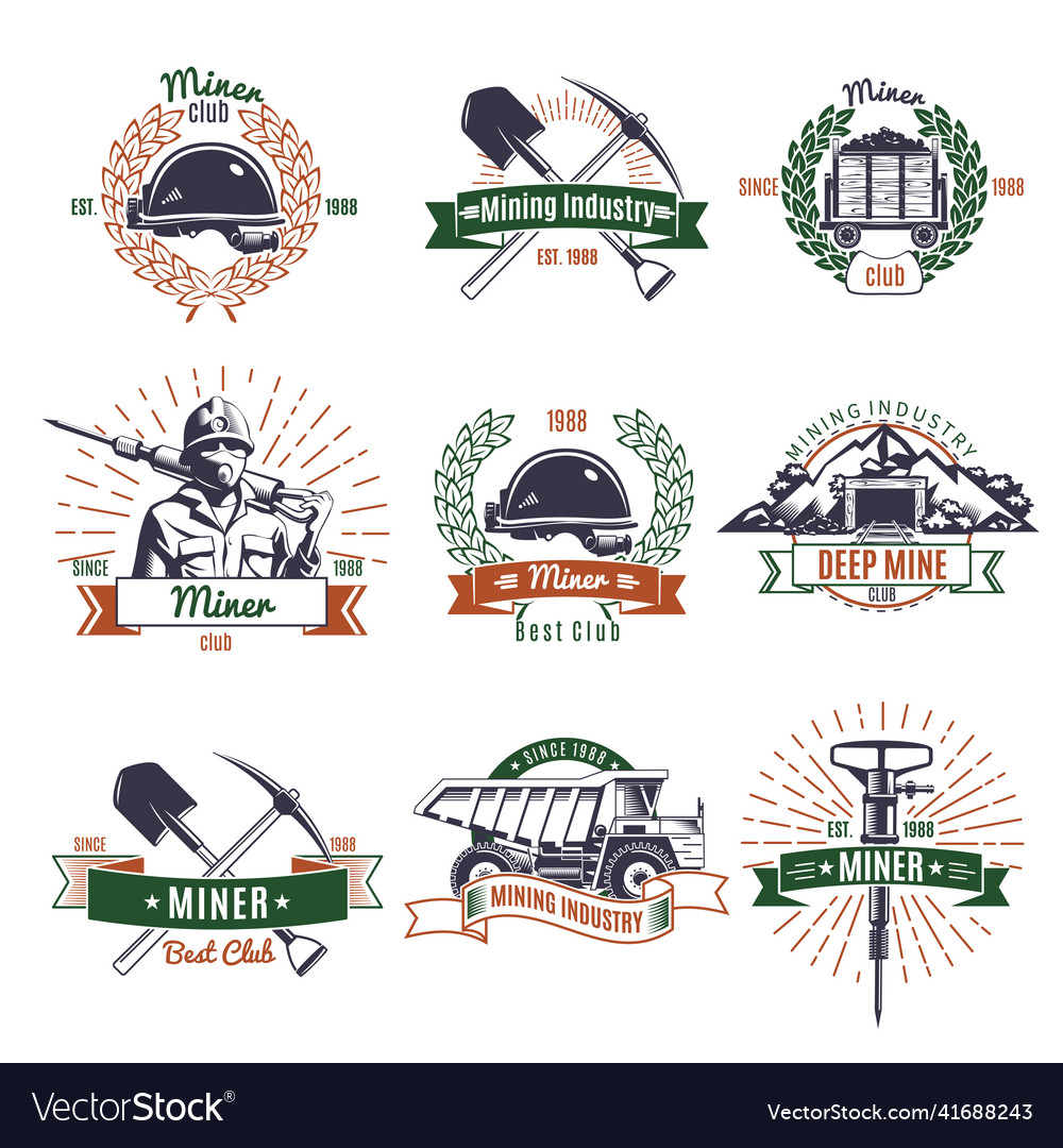 Mining industry emblems set Royalty Free Vector Image