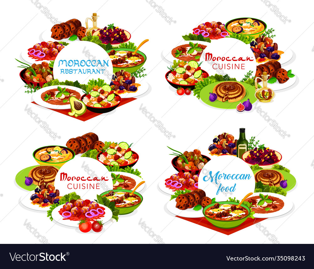 Moroccan food morocco cuisine round frames Vector Image