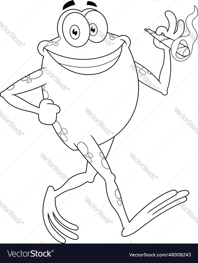 Outlined funny frog cartoon character Royalty Free Vector