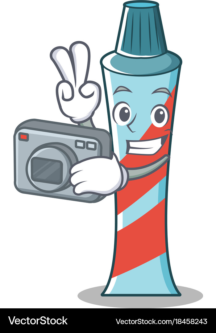 Photographer toothpaste character cartoon style Vector Image