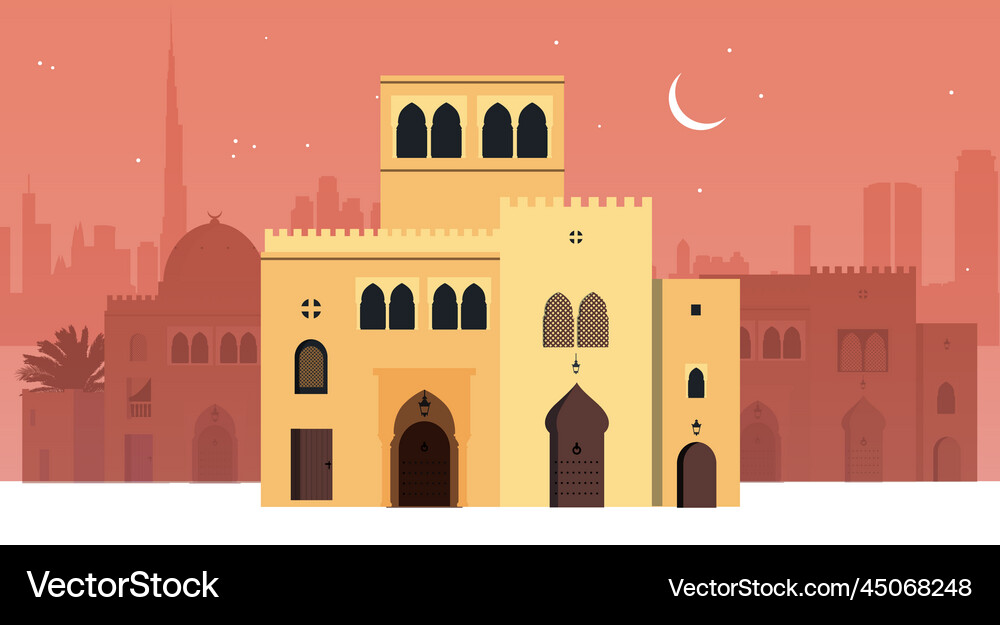 Arabic moroccan or mediterranean style buildings Vector Image