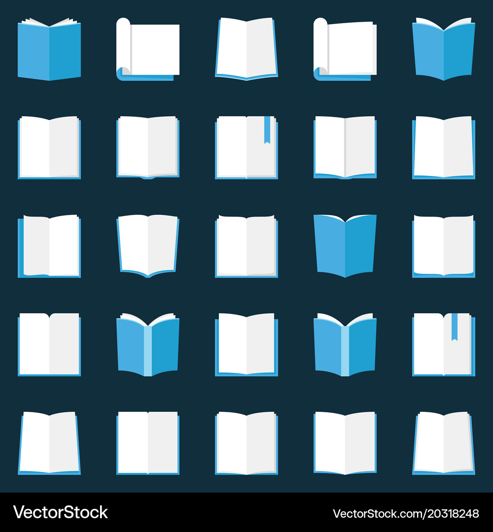 Book icons set - flat open books education Vector Image