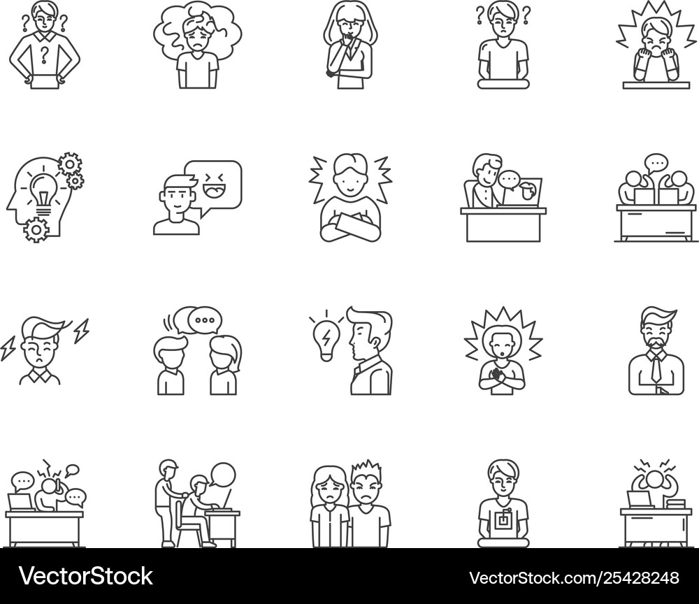 Doubt line icons signs set outline Royalty Free Vector Image