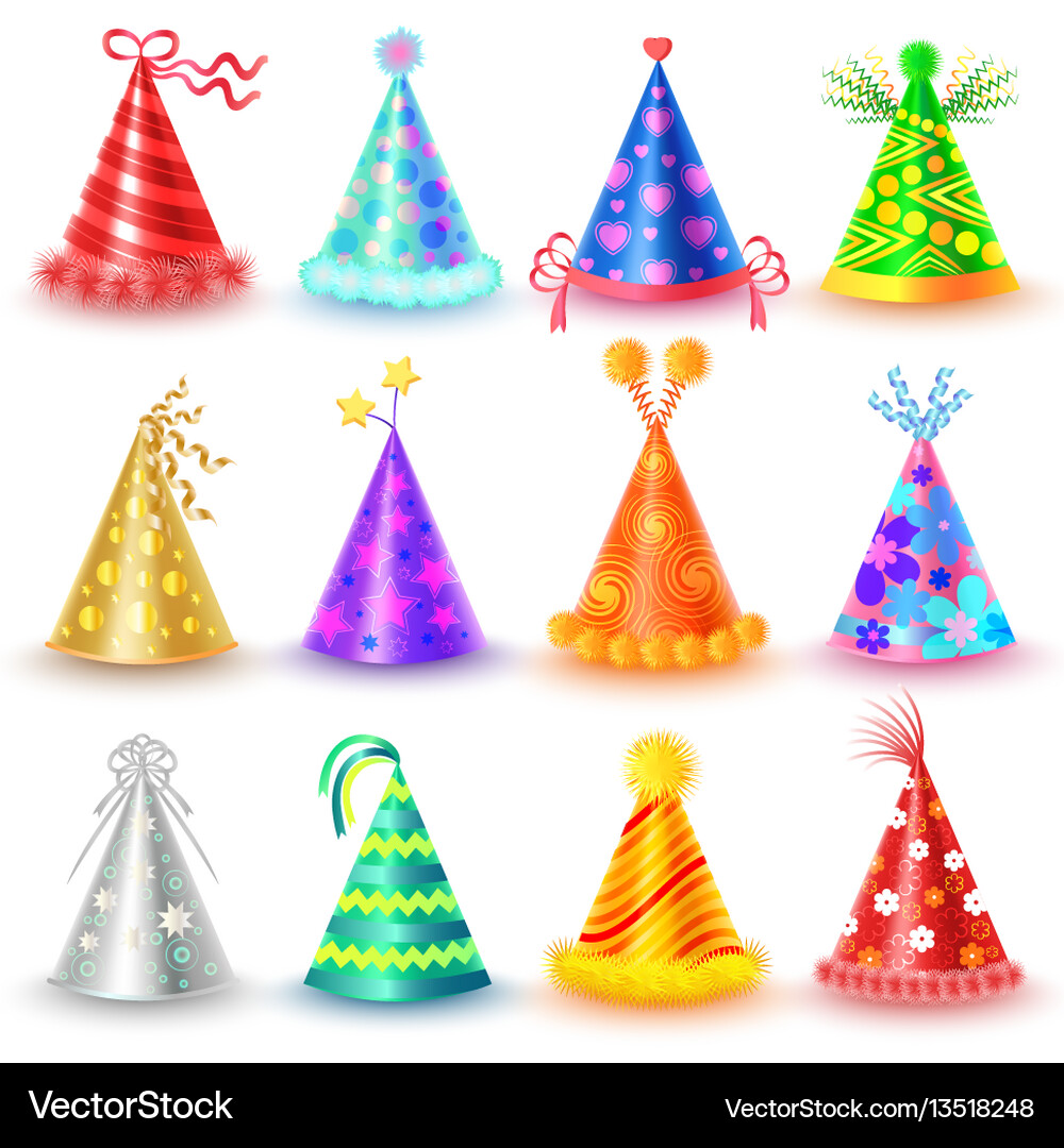 Festive caps collection for celebration on white Vector Image