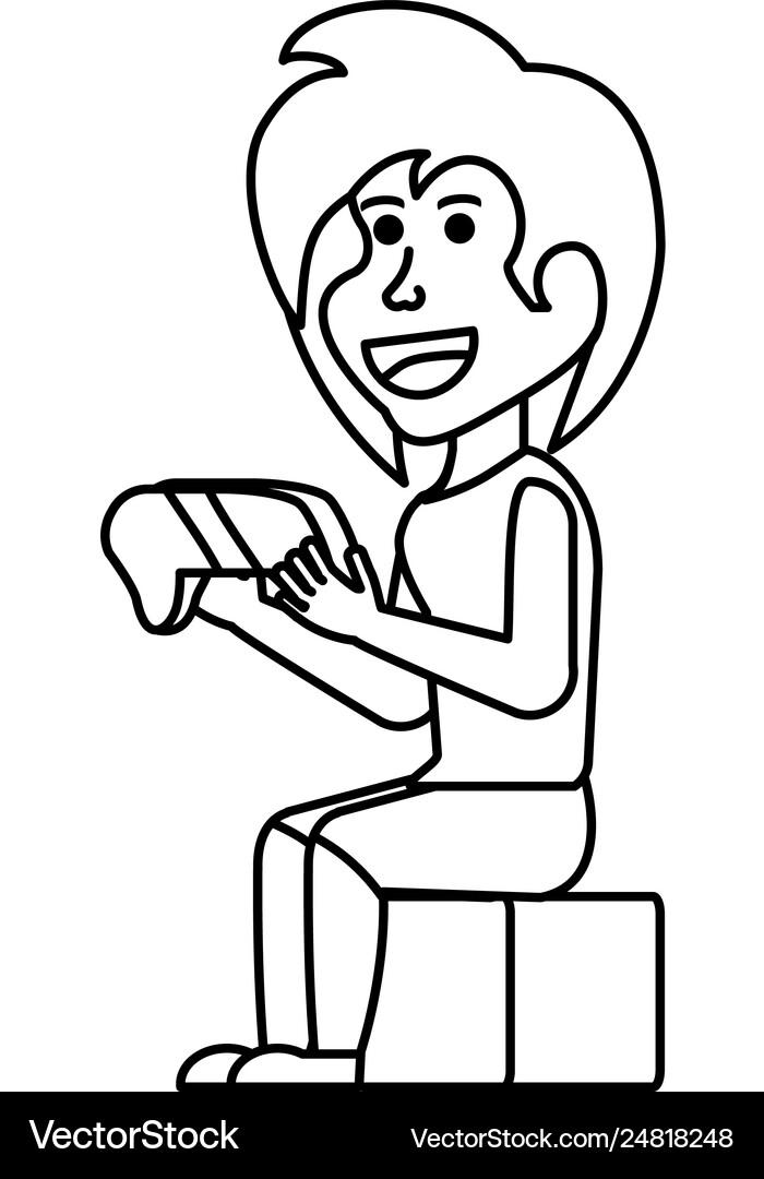 Girl sitting with game control character Vector Image