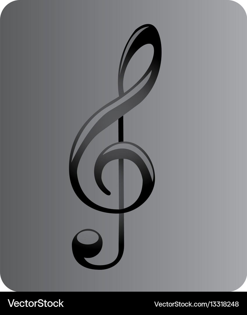 Gray square button with sign music treble clef Vector Image