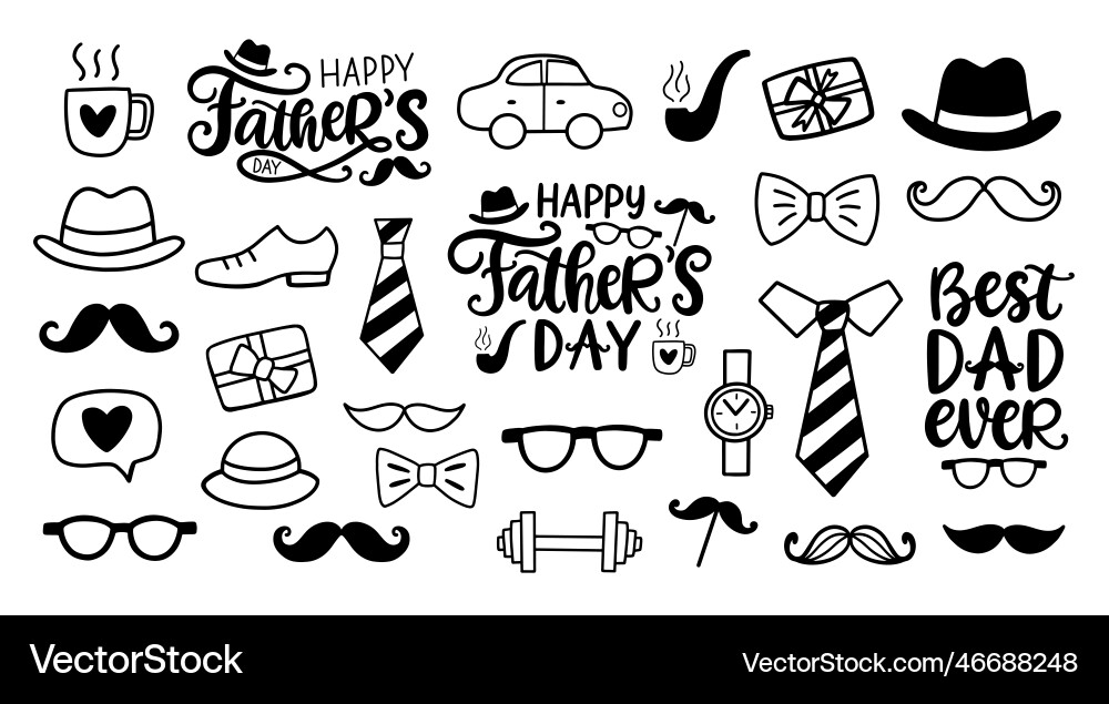 Happy fathers day lettering elements doodles set Vector Image
