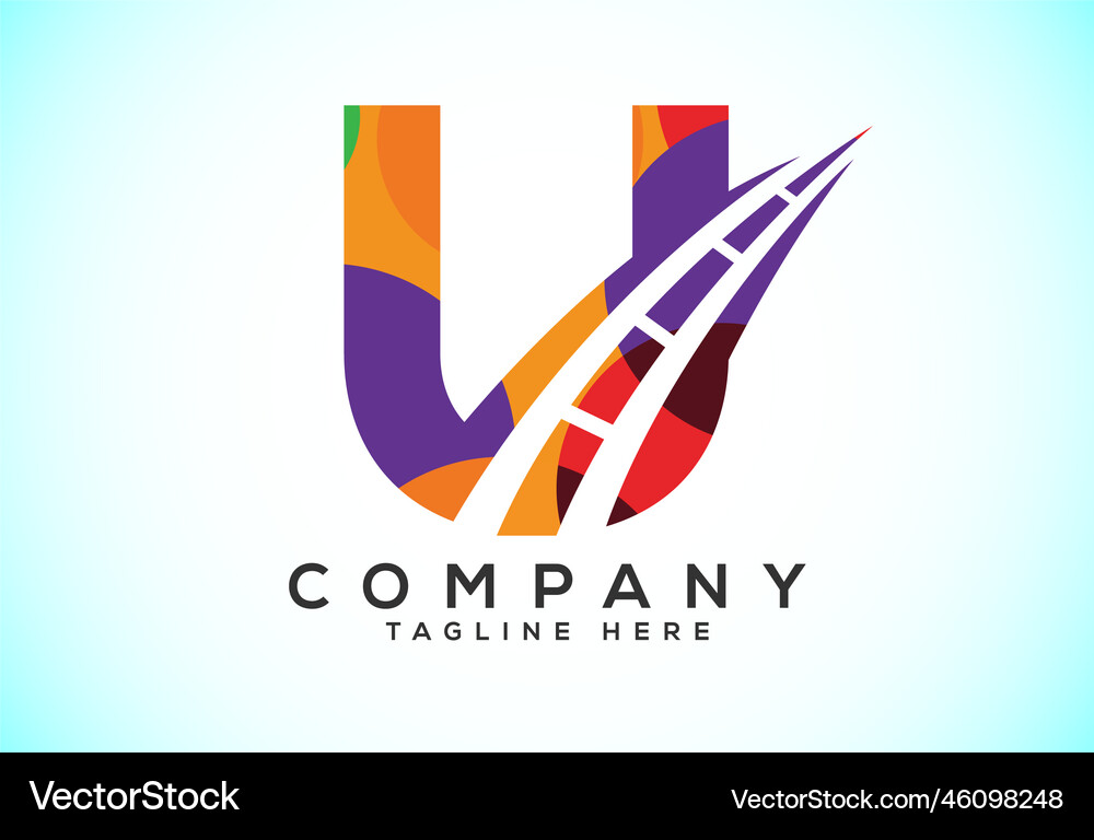 Letter u with road logo sing polygonal style logo Vector Image