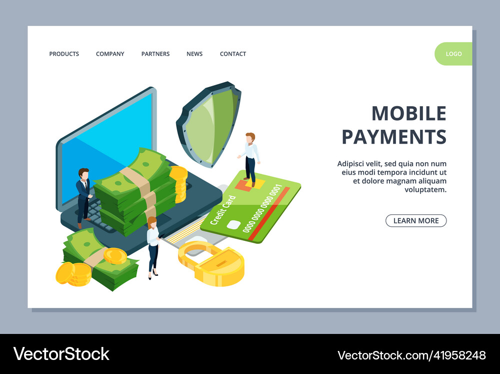 Mobile payments landing page isometric online Vector Image