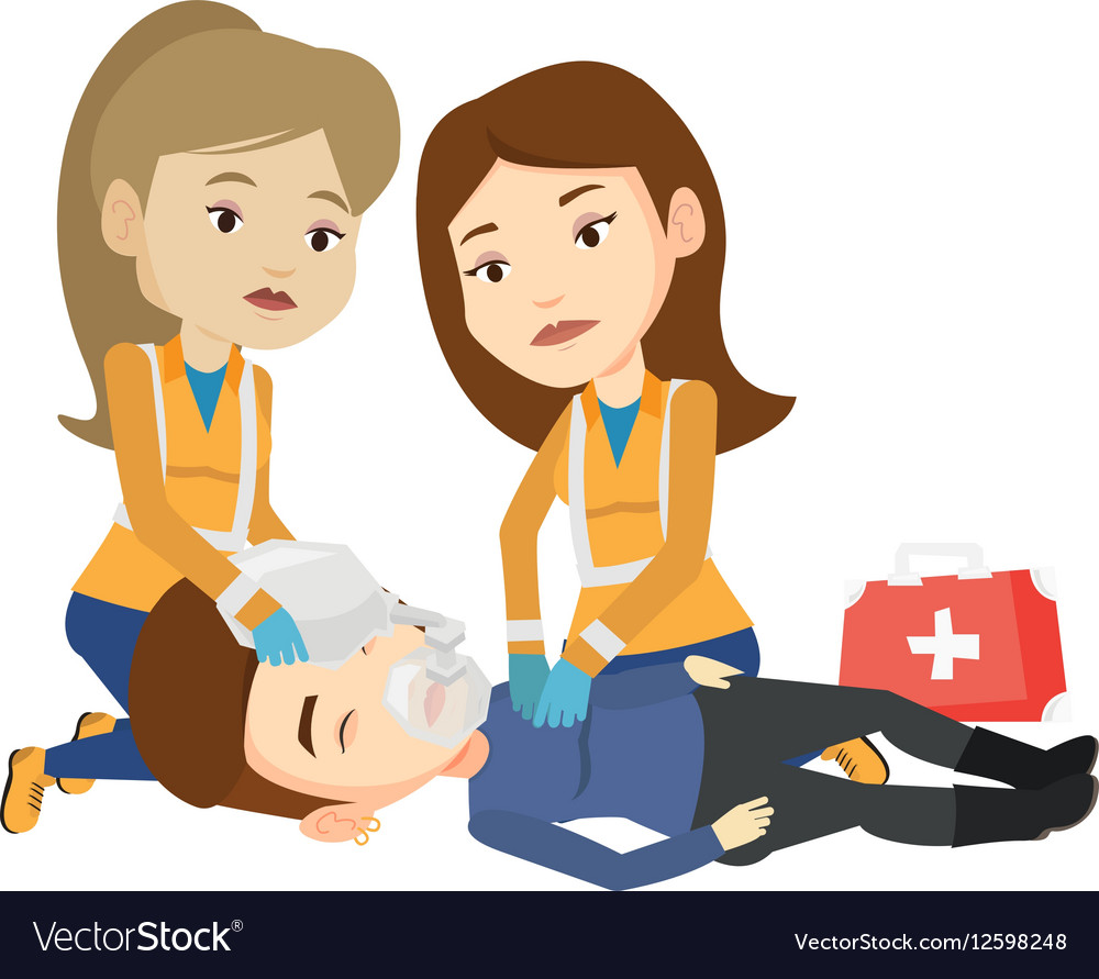 Paramedics doing cardiopulmonary resuscitation Vector Image