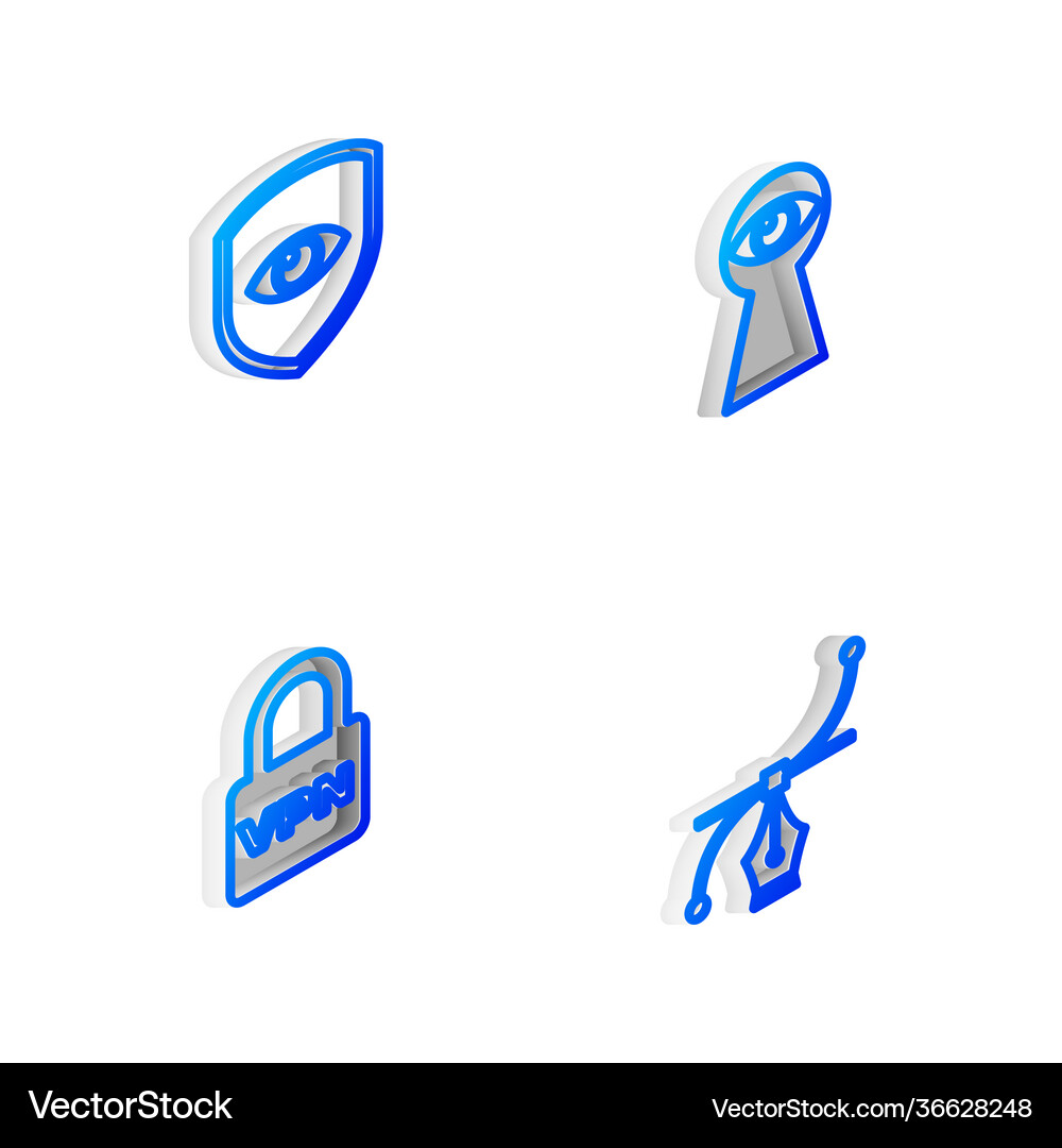 Set isometric line keyhole with eye shield Vector Image