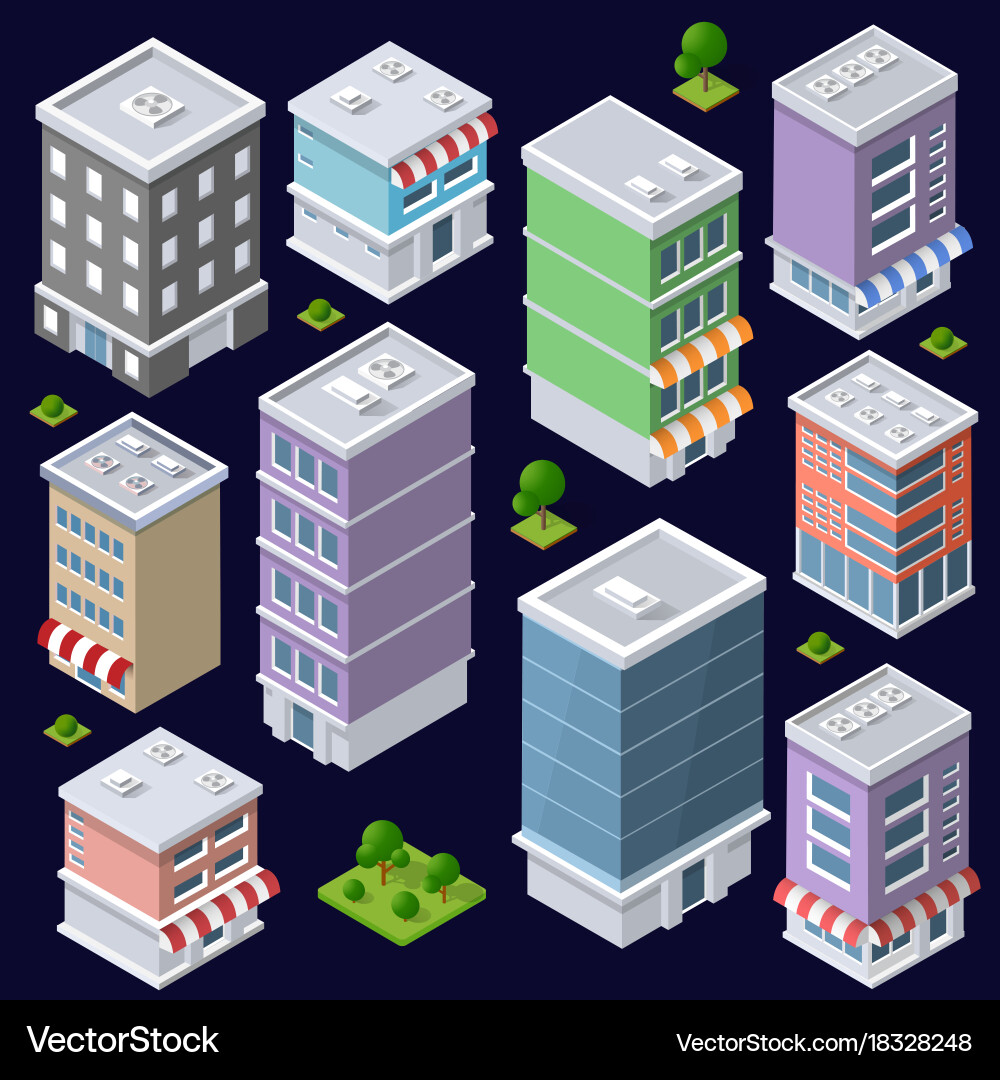 Set of modern isometric buildings Royalty Free Vector Image