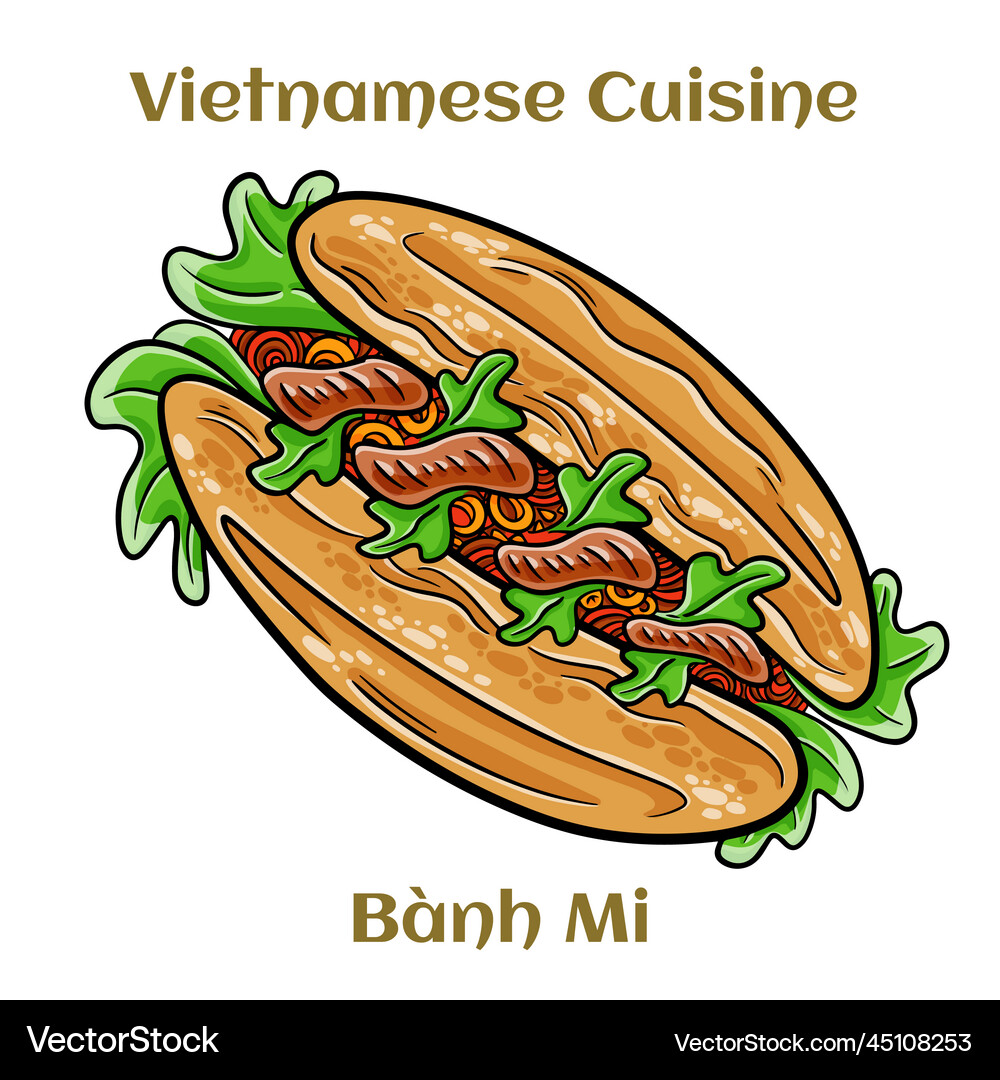 Banh mi classical sandwich with sliced grilled Vector Image