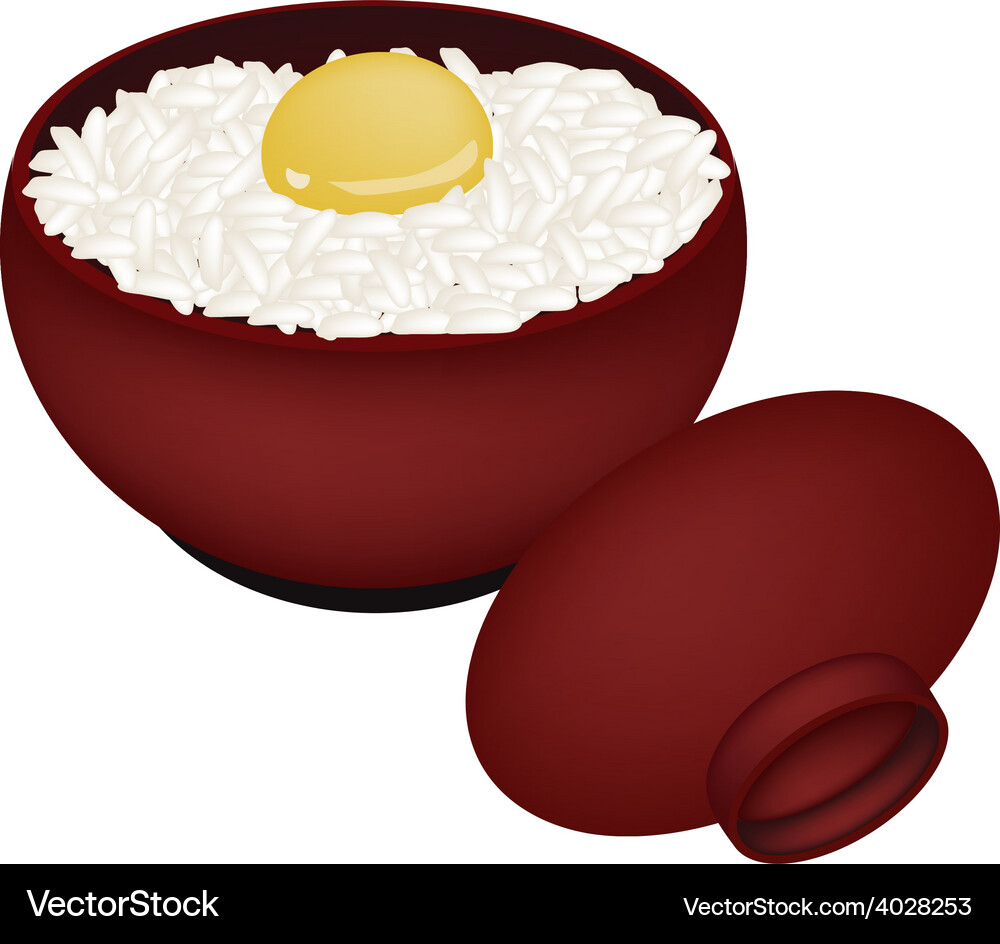 Bowl of White Rice with Raw Egg Royalty Free Vector Image