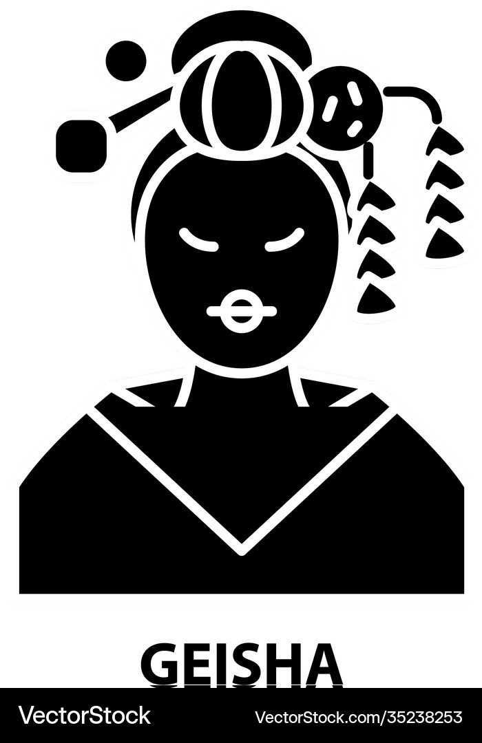 Geisha icon black sign with editable Royalty Free Vector