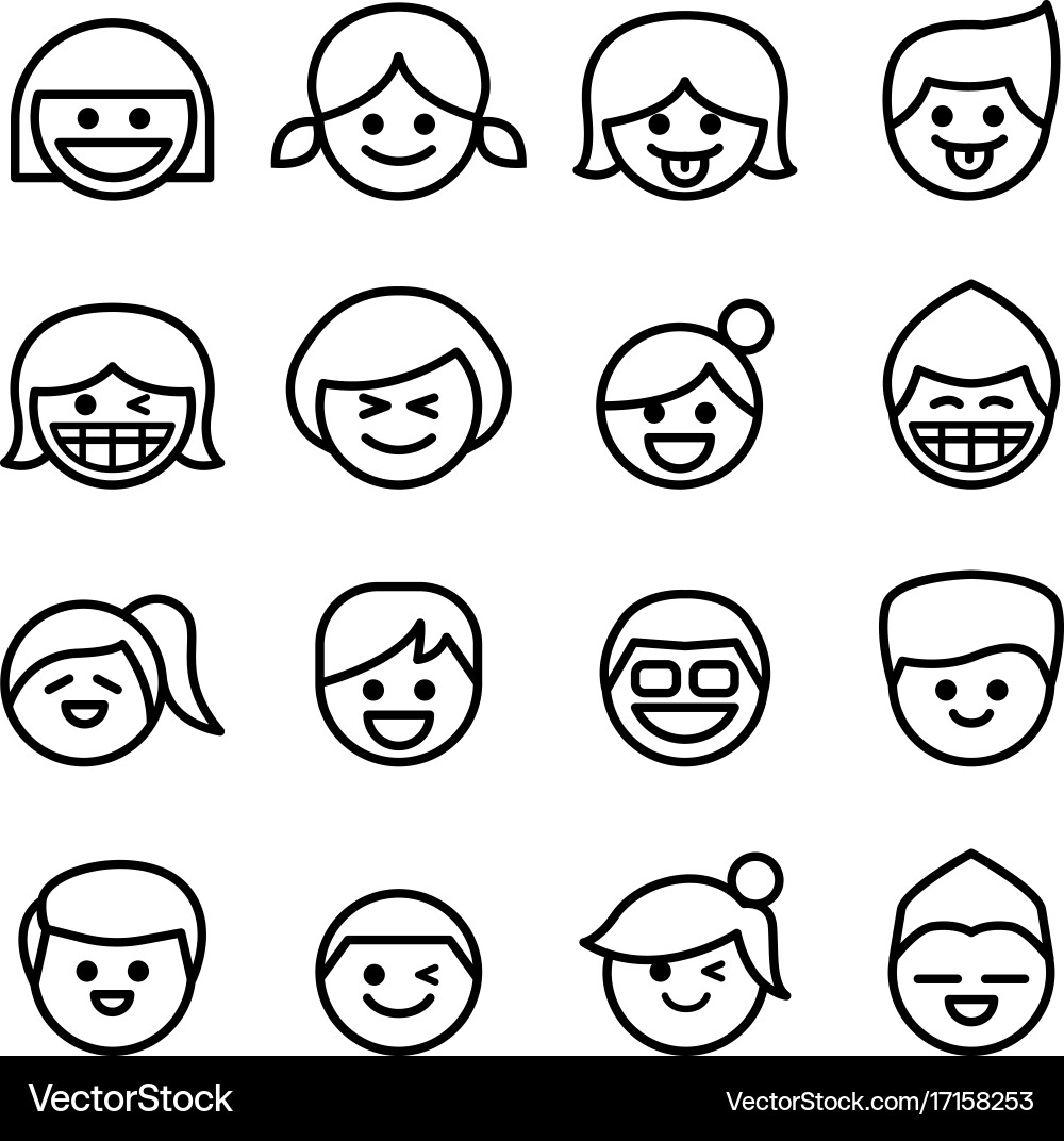 Happy face smile face icon set in thin line style Vector Image