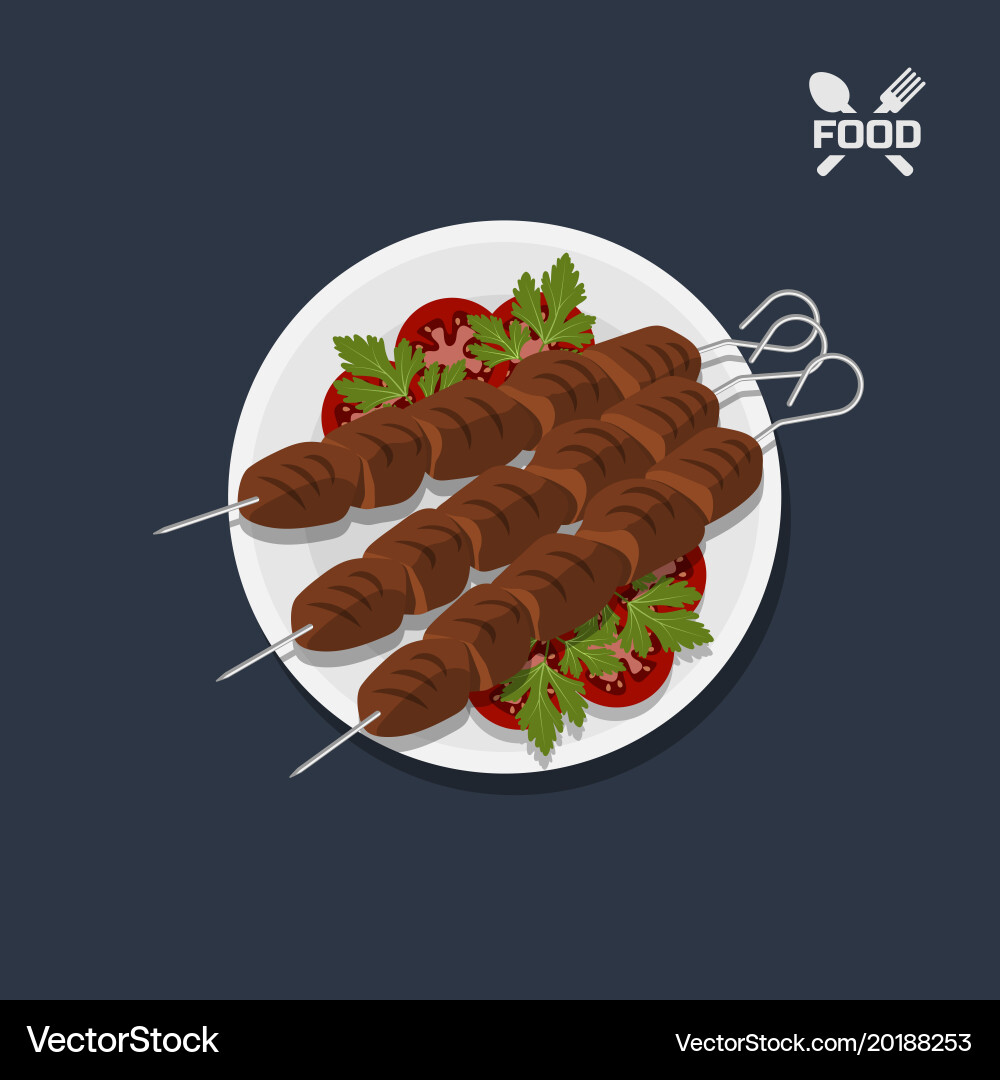 Icon kebab with tomato on a plate top view Vector Image