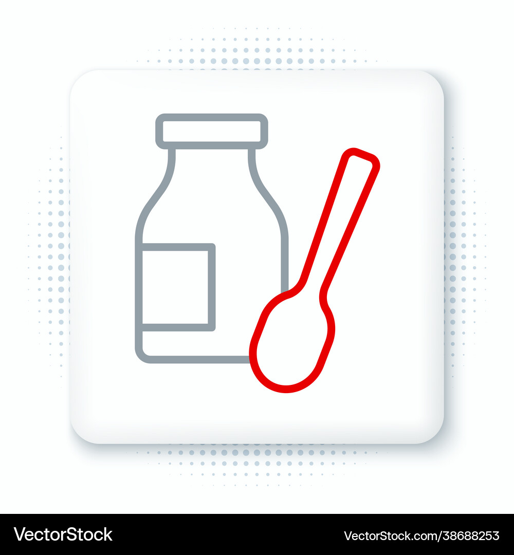 Line drinking yogurt in bottle with spoon icon Vector Image