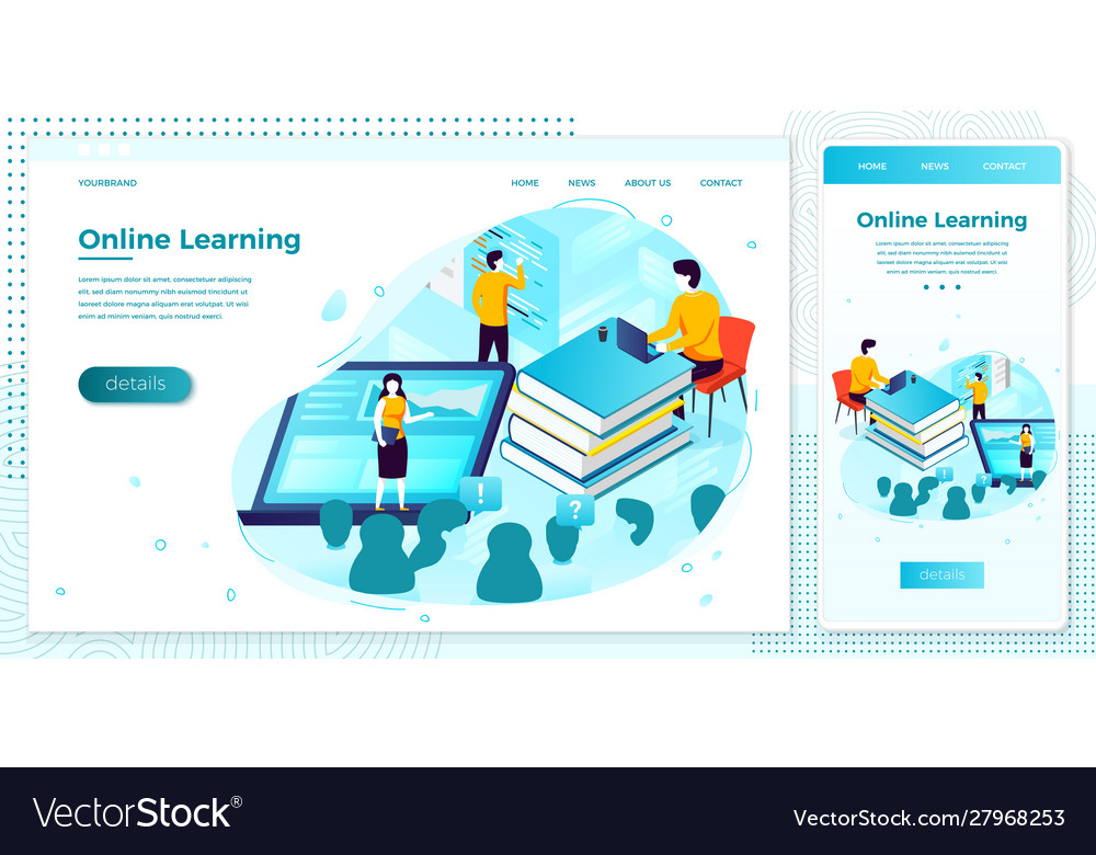 Online school learning process browser set Vector Image