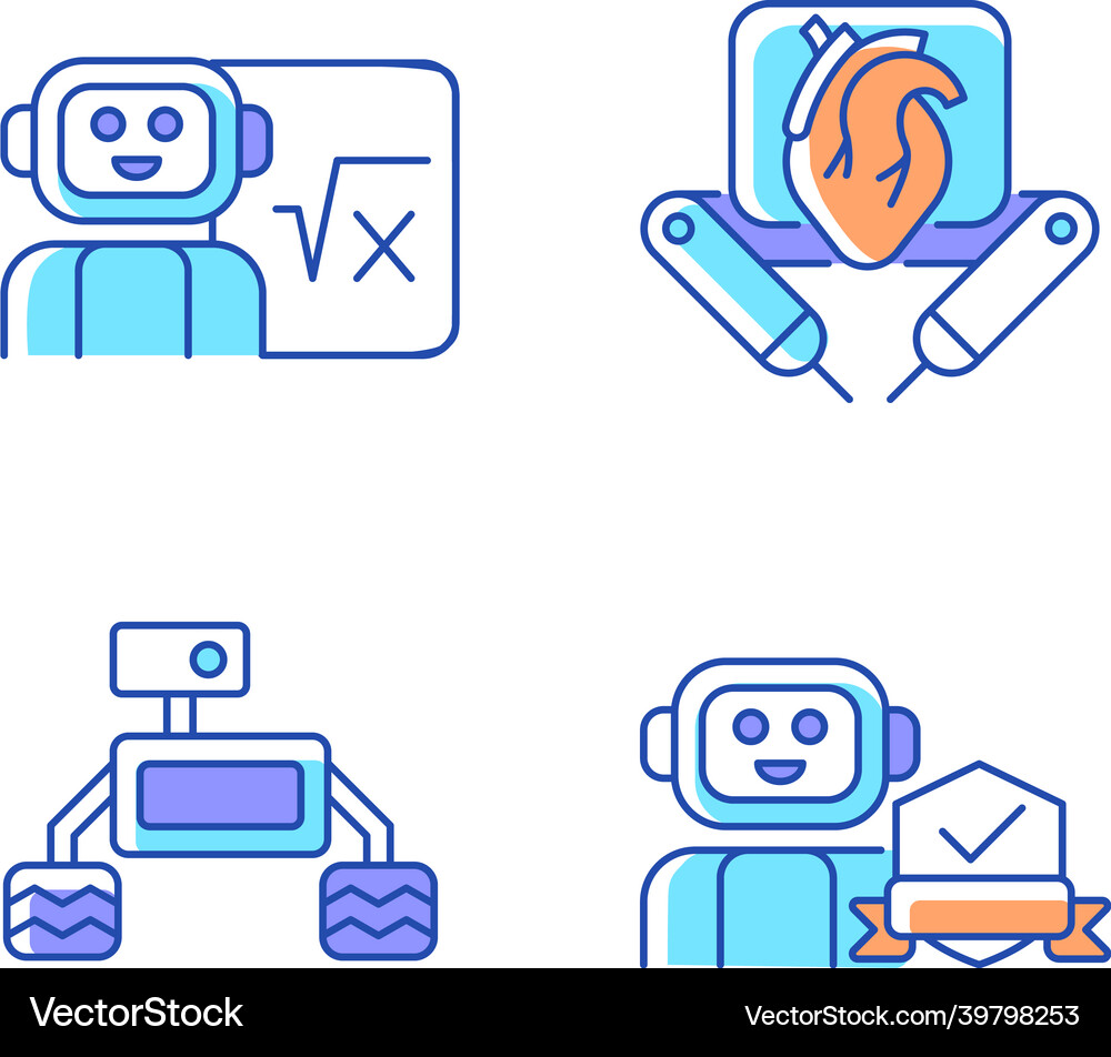 Robotics technology rgb color icons set Royalty Free Vector