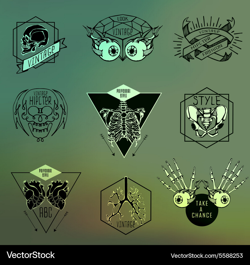 Set of labels with hand draw human Royalty Free Vector Image