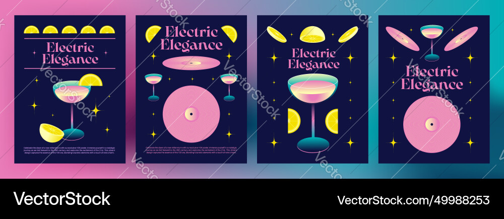 Y2k retro style poster template with cocktail Vector Image