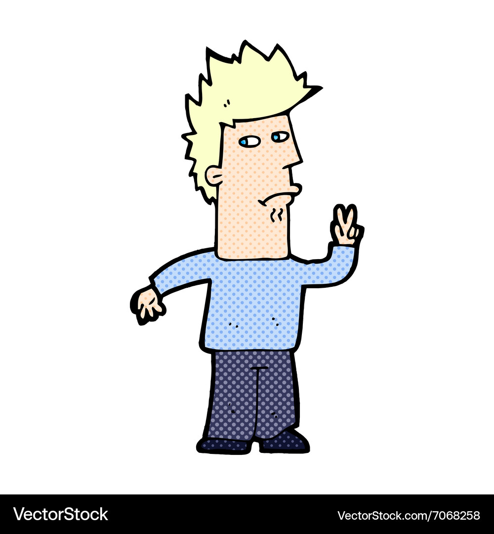 Comic cartoon man giving peace sign Royalty Free Vector