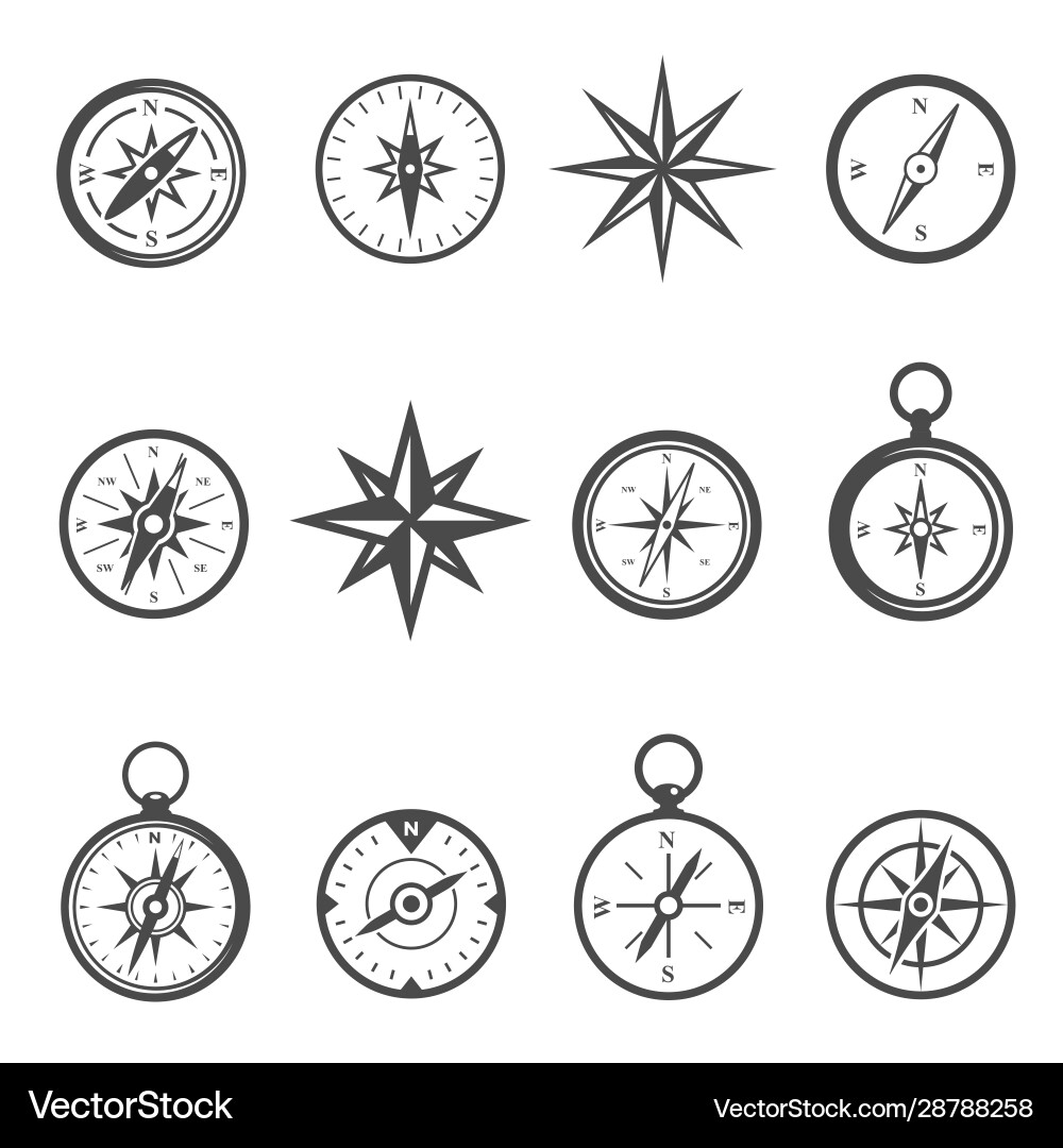 Compass navigational equipment glyph icons Vector Image