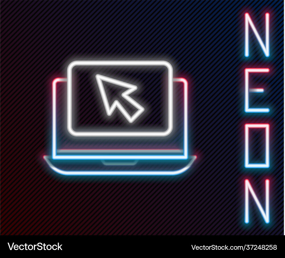 Glowing neon line laptop and cursor icon isolated Vector Image
