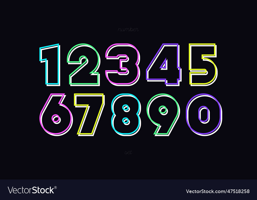 Number set neon style Royalty Free Vector Image