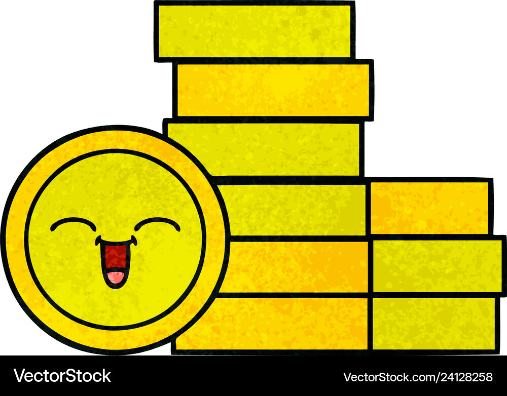 Retro grunge texture cartoon coins Royalty Free Vector Image