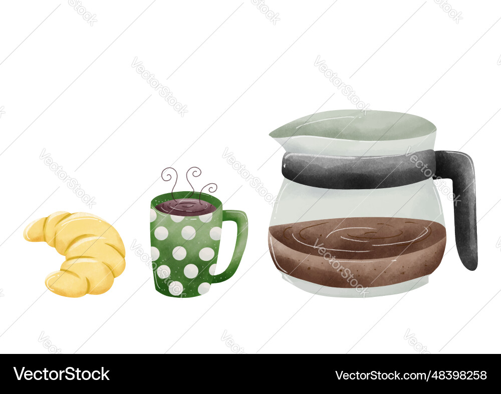 Set of watercolor cafe elements Royalty Free Vector Image