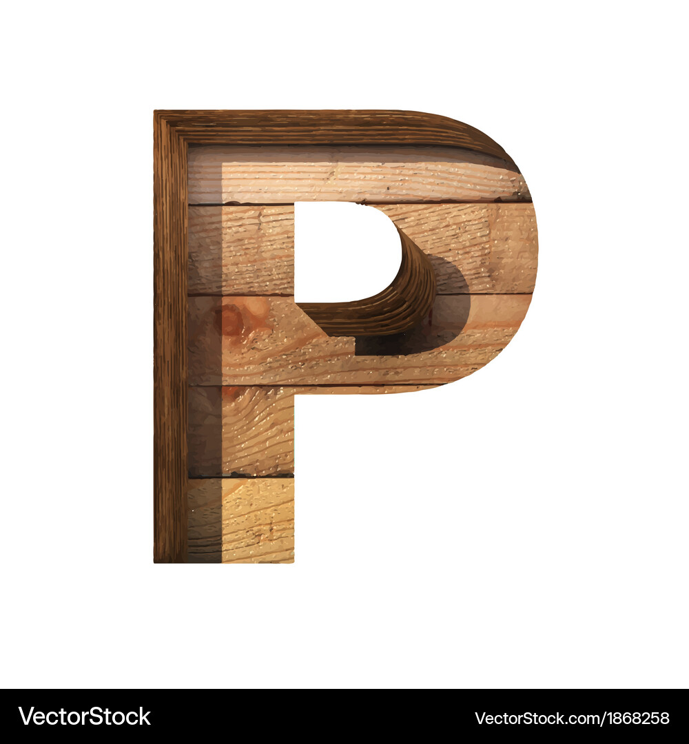 Wooden cutted figure p paste to any background Vector Image