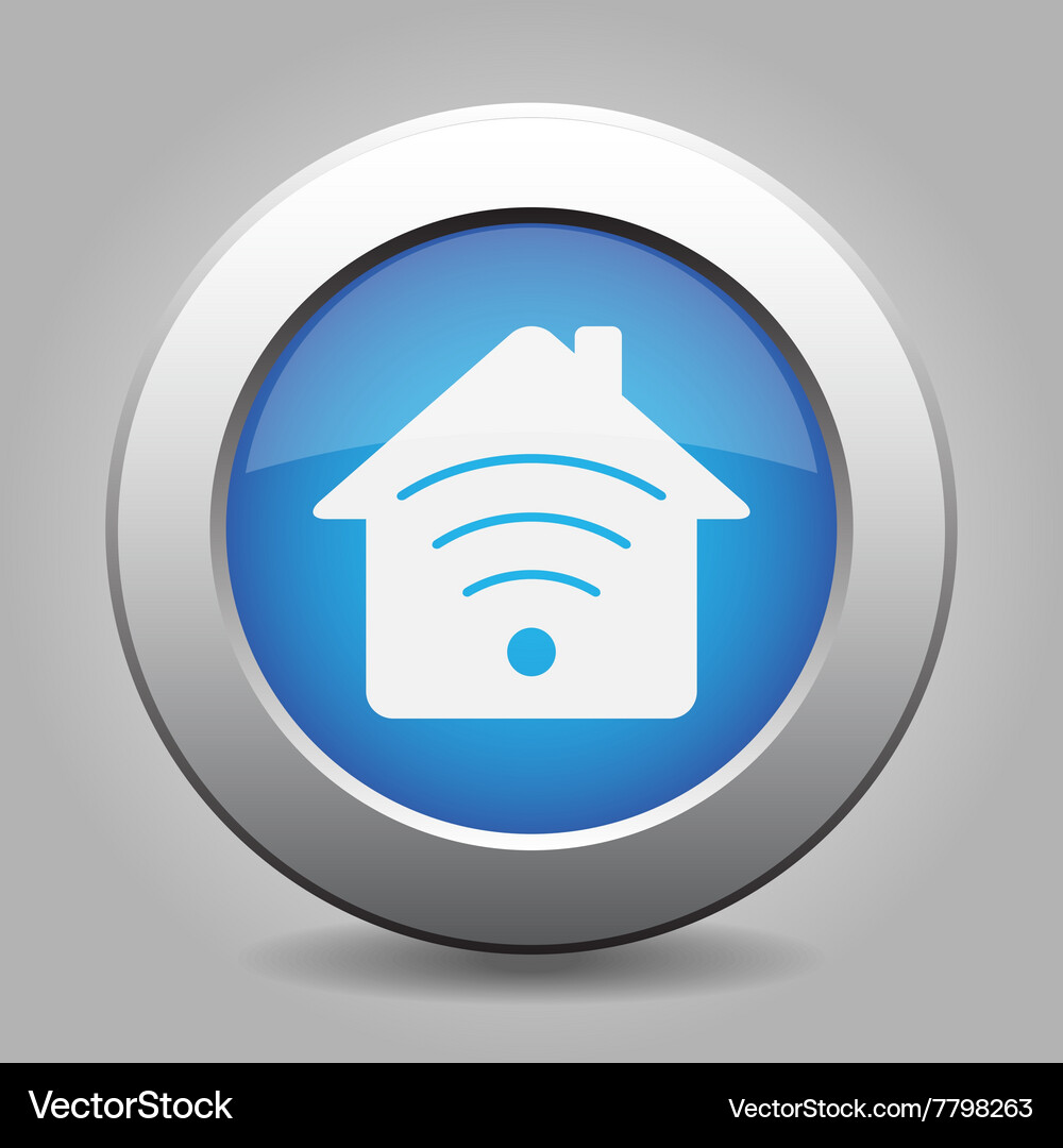 Blue metal button - house with signal Royalty Free Vector