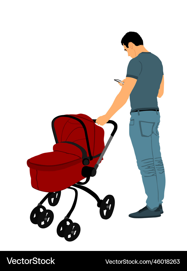 Father with baby in pram isolated Royalty Free Vector Image