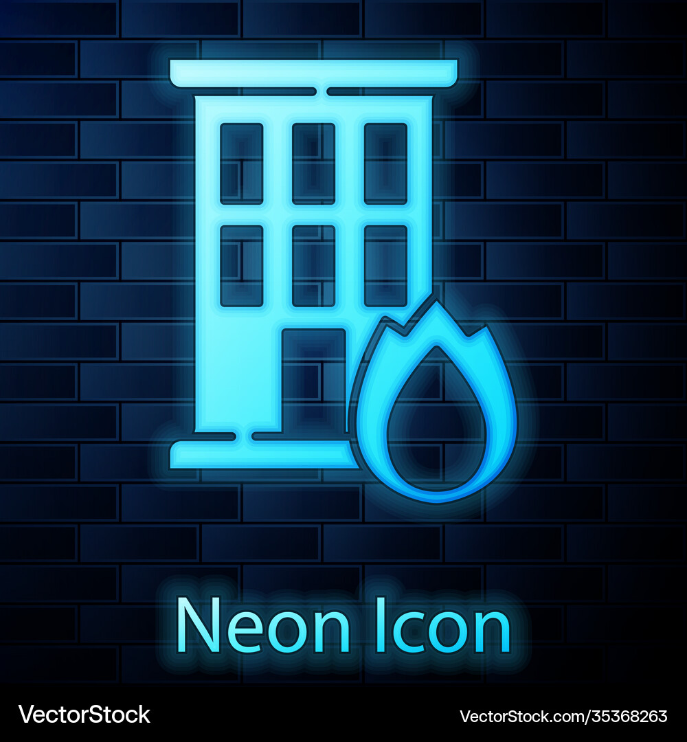 Glowing neon fire in burning house icon isolated Vector Image