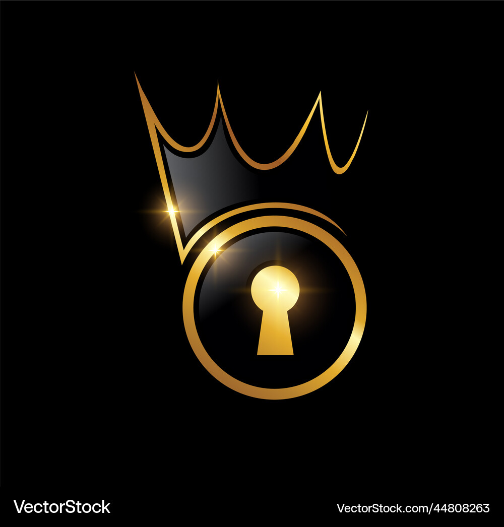 Golden luxury key with crown logo Royalty Free Vector Image