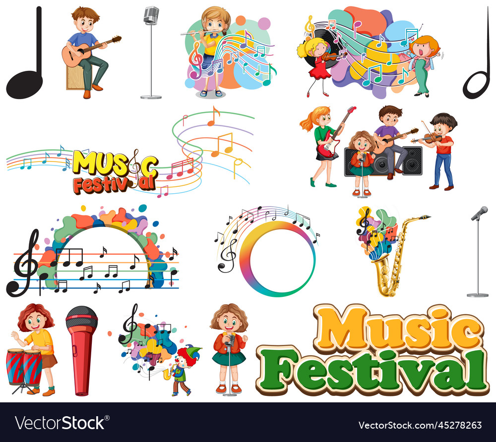 Kids musical instruments and music symbols set Vector Image