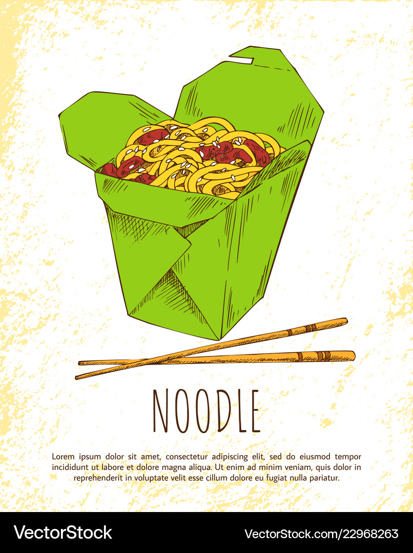 Noodle asian meal colorful Royalty Free Vector Image