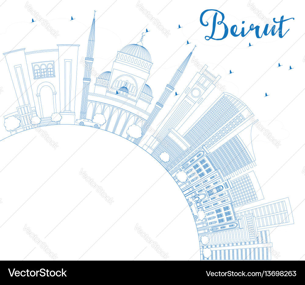Outline beirut skyline with blue buildings Vector Image