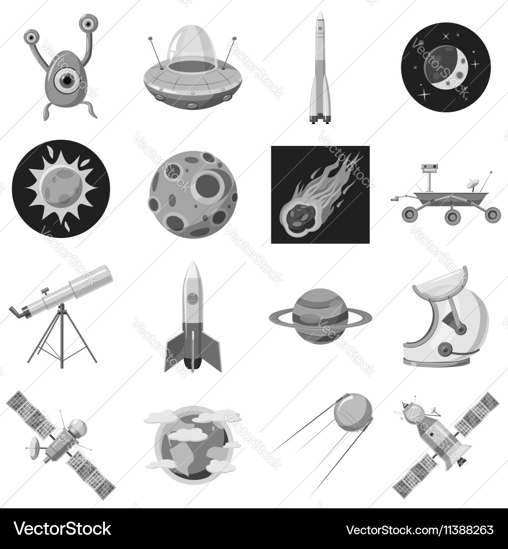Space icons set gray monochrome style Royalty Free Vector