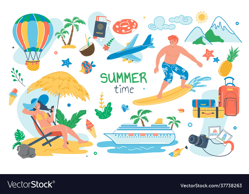 Summer time concept isolated elements set Vector Image