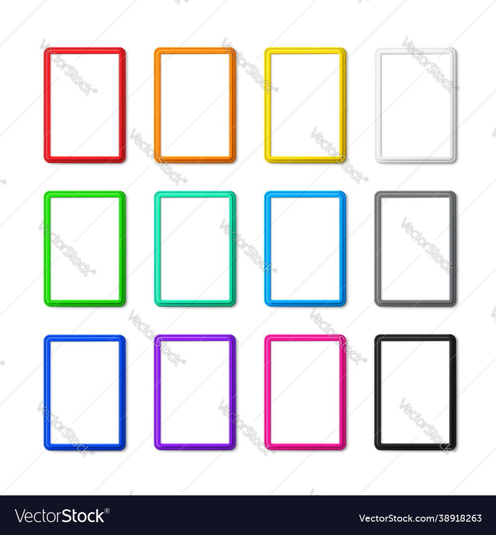 Twelve colored vertical frames with shadows Vector Image
