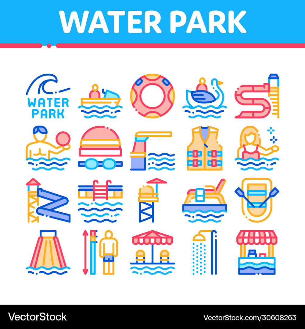 Water park attraction collection icons set Vector Image