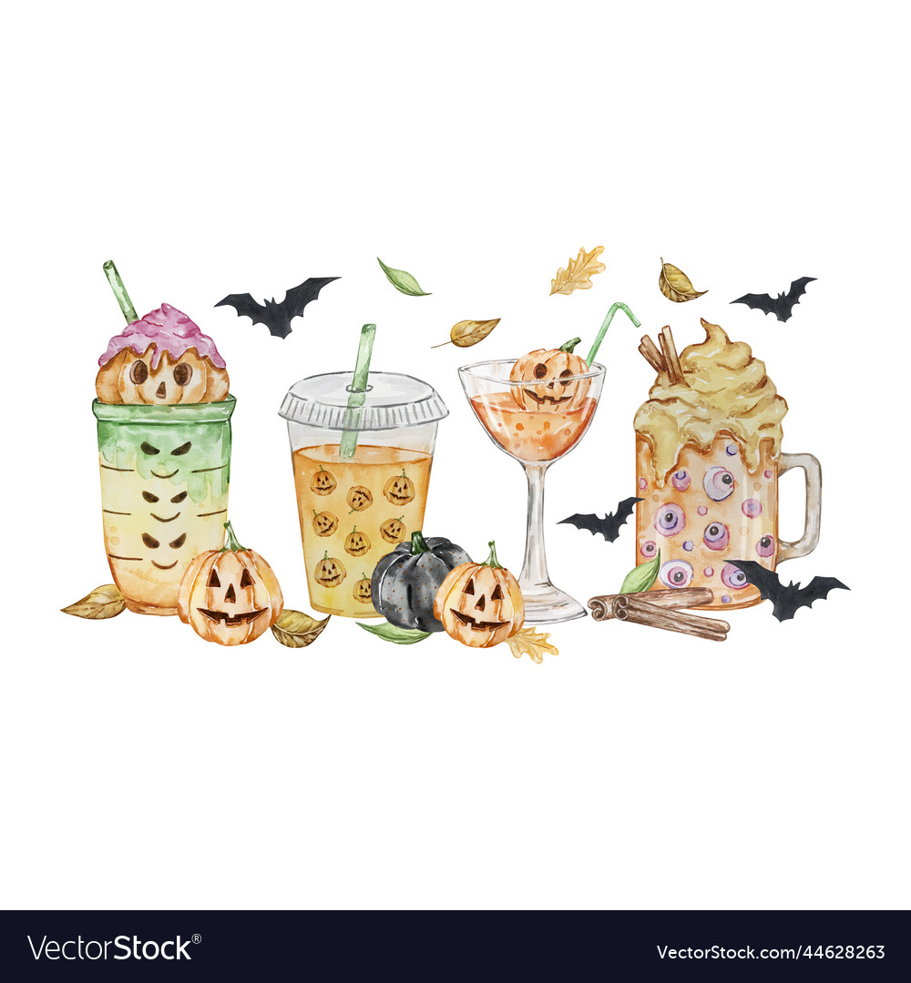 Watercolor halloween with spooky drinks coffee Vector Image