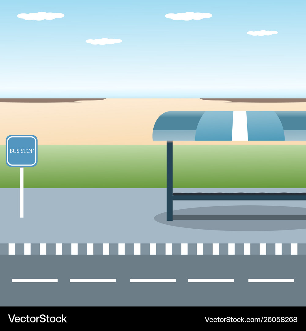 Bus stop design in with view sea beach flat Vector Image