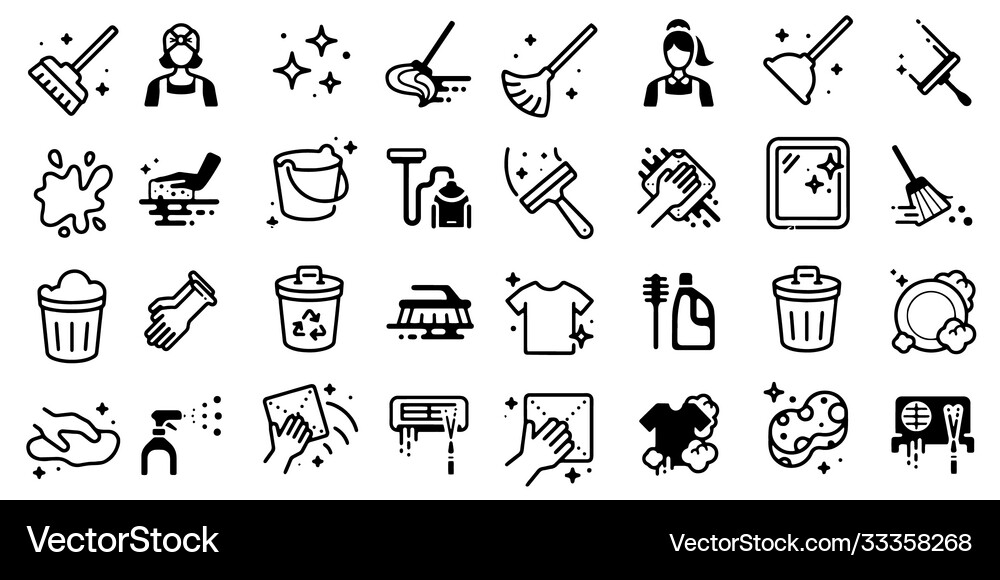 Cleaning icons pack isolated symbols Royalty Free Vector