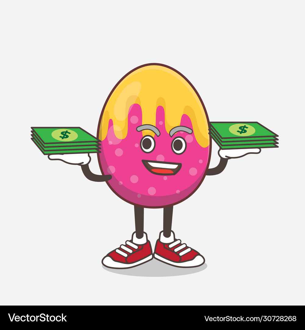 Easter egg cartoon mascot character with money Vector Image